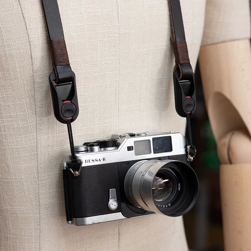 Кожаный ремешок для камеры с быстрым снятием, подходит для Fujifilm, Leica, Sony - коричневая кожа с красной нитью,
