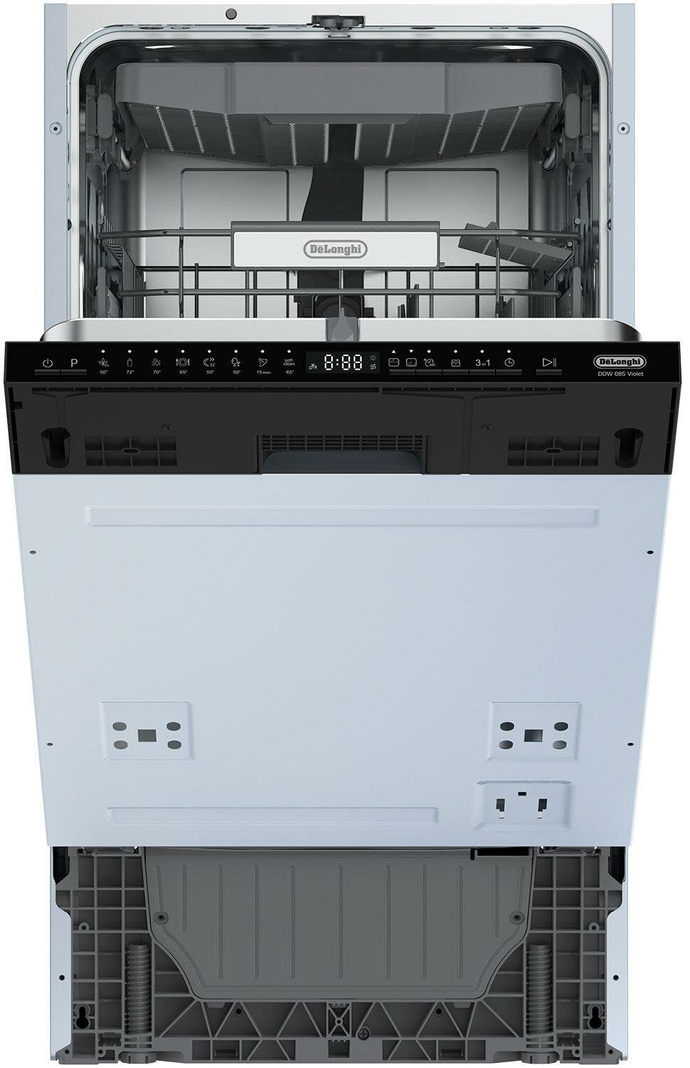 Встраиваемая посудомоечная машина DeLonghi DDW 08S Violet узкая, 3 корзины, 8 программ вкл. авто, луч на полу