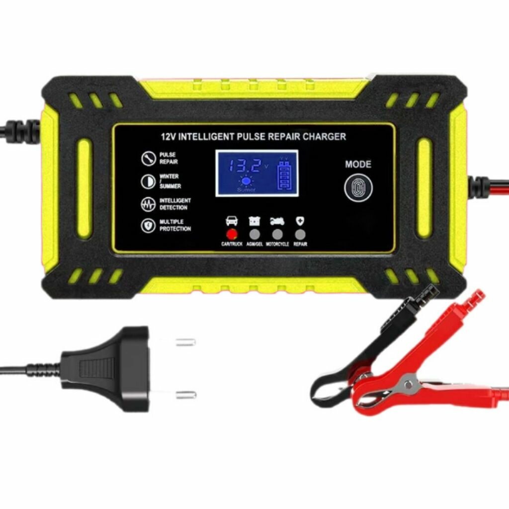 Зарядное устройство для аккумулятора 12V 6A с ЖК-дисплеем, импульсным восстановлением и защитами для АКБ 4–100Ah