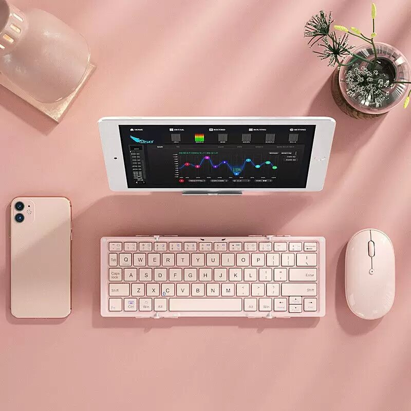 BOW Трехсекционная Bluetooth клавиатура с мышью для Android iPad Xiaomi Huawei - Розовая
