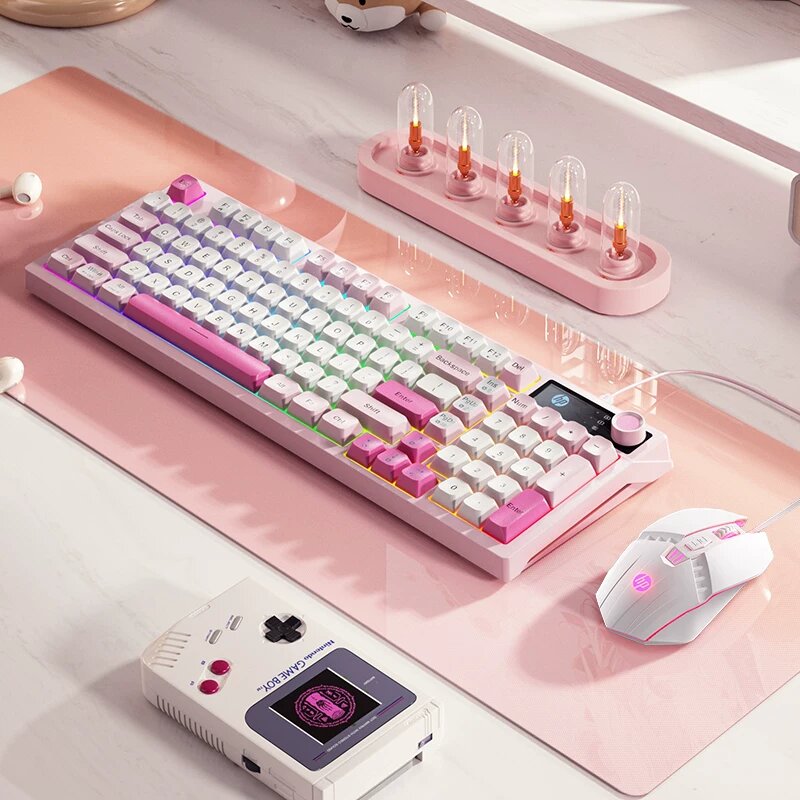HP Механический игровой комплект клавиатура-мышка с тихим М1, трехтоновый розовый для офиса и ноутбука