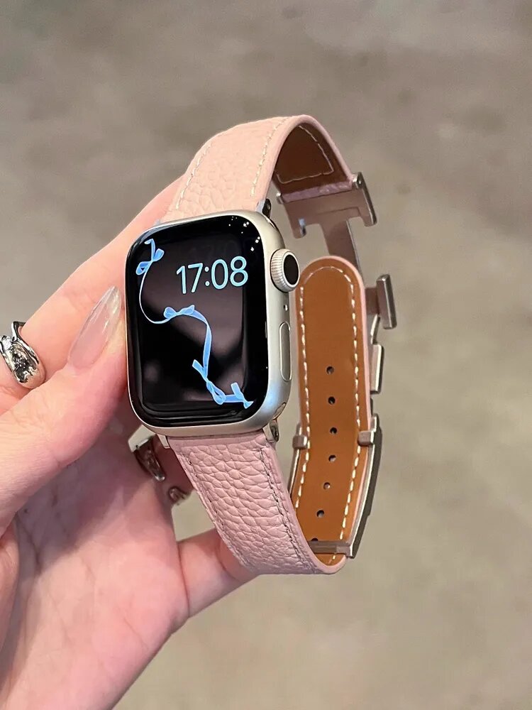 Ремешок для смарт-часов из кожи, розовый, 210 мм, для Apple Watch Series 10 46 мм/Series 1-9, SE, Ultra 2 42-49 мм — фото 1