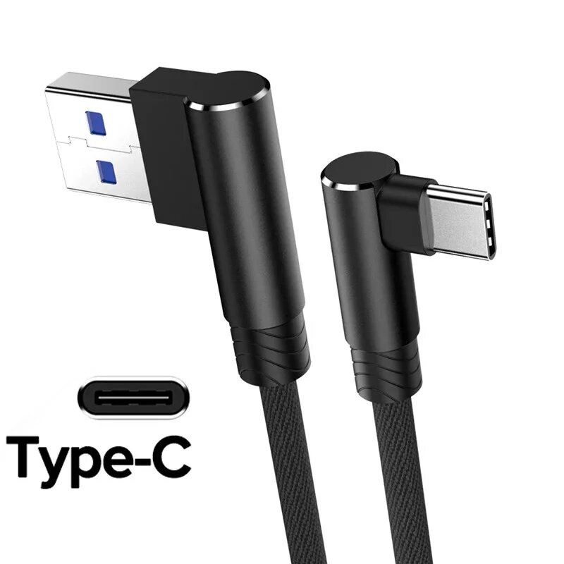 USB Type-C кабель 0.25M, черный, угловой