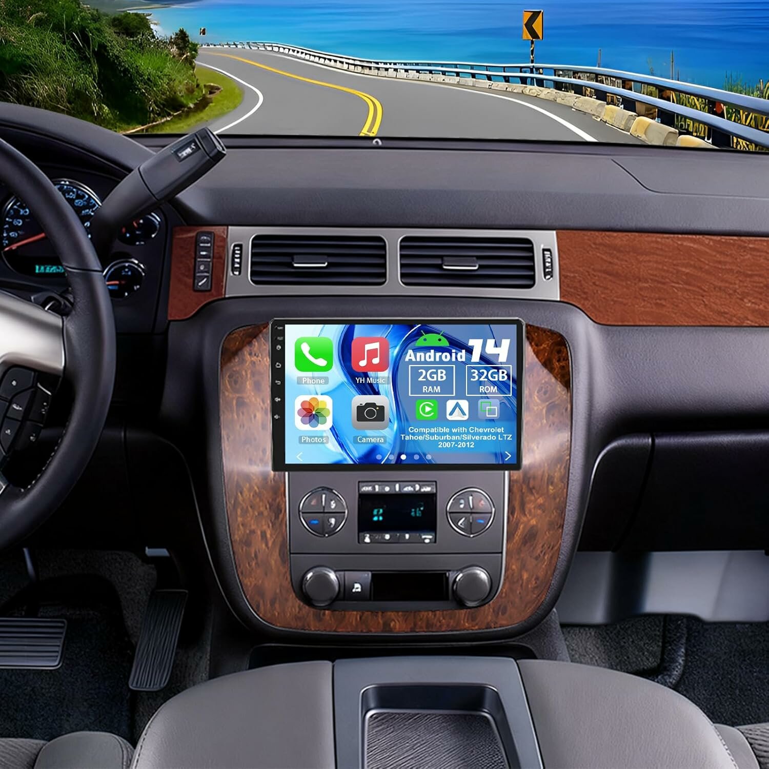 Автомобильная стереосистема с двойным Din Android 14 для Chevrolet Tahoe/Suburban/Silverado LTZ 2007-2012, 9-дюймовый