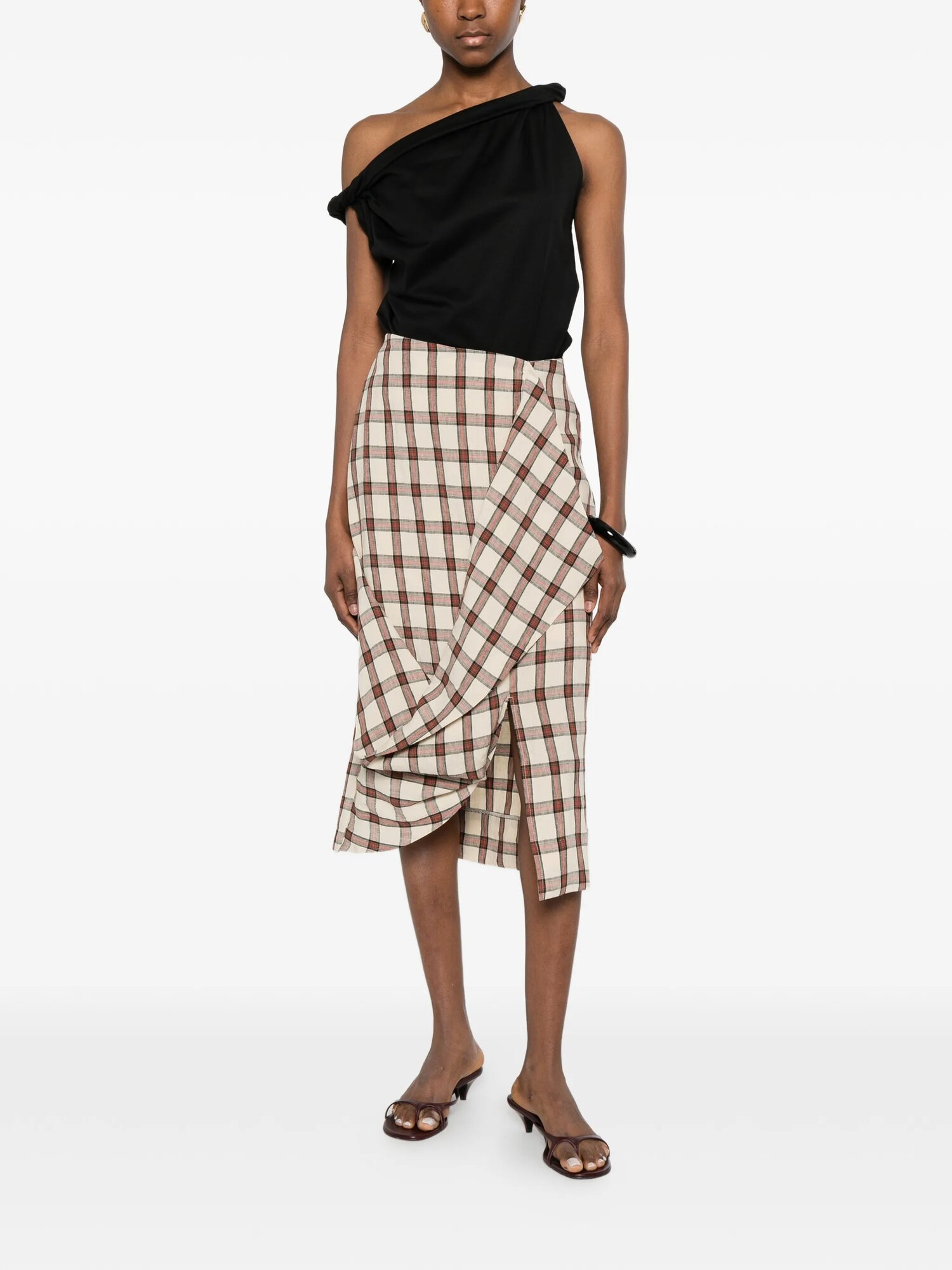 Юбка ROHE Draped check midi skirt, размер 34, разноцветный — фото 1
