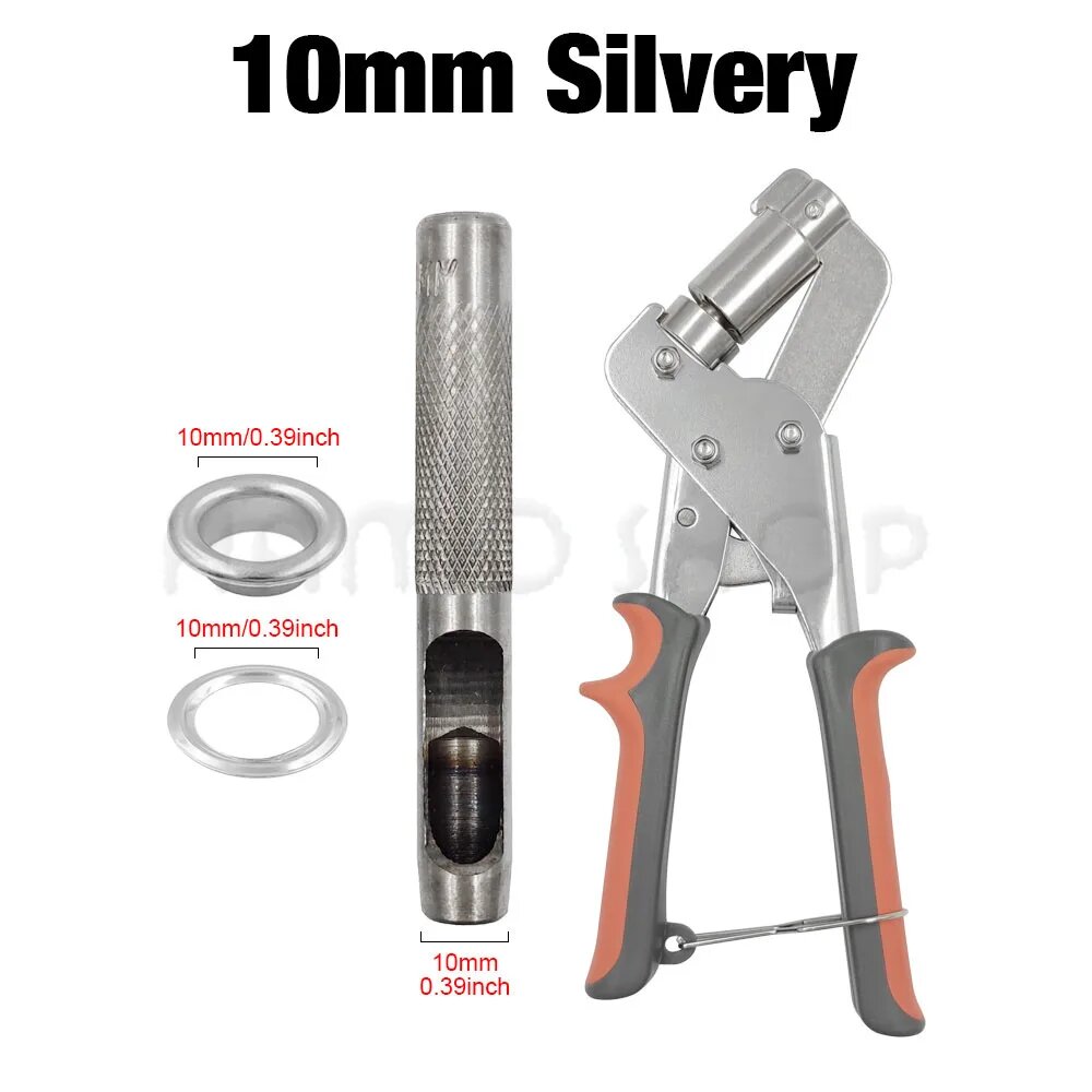 Набор для установки люверсов 6/10 мм с 100 люверсами 10mm Silvery