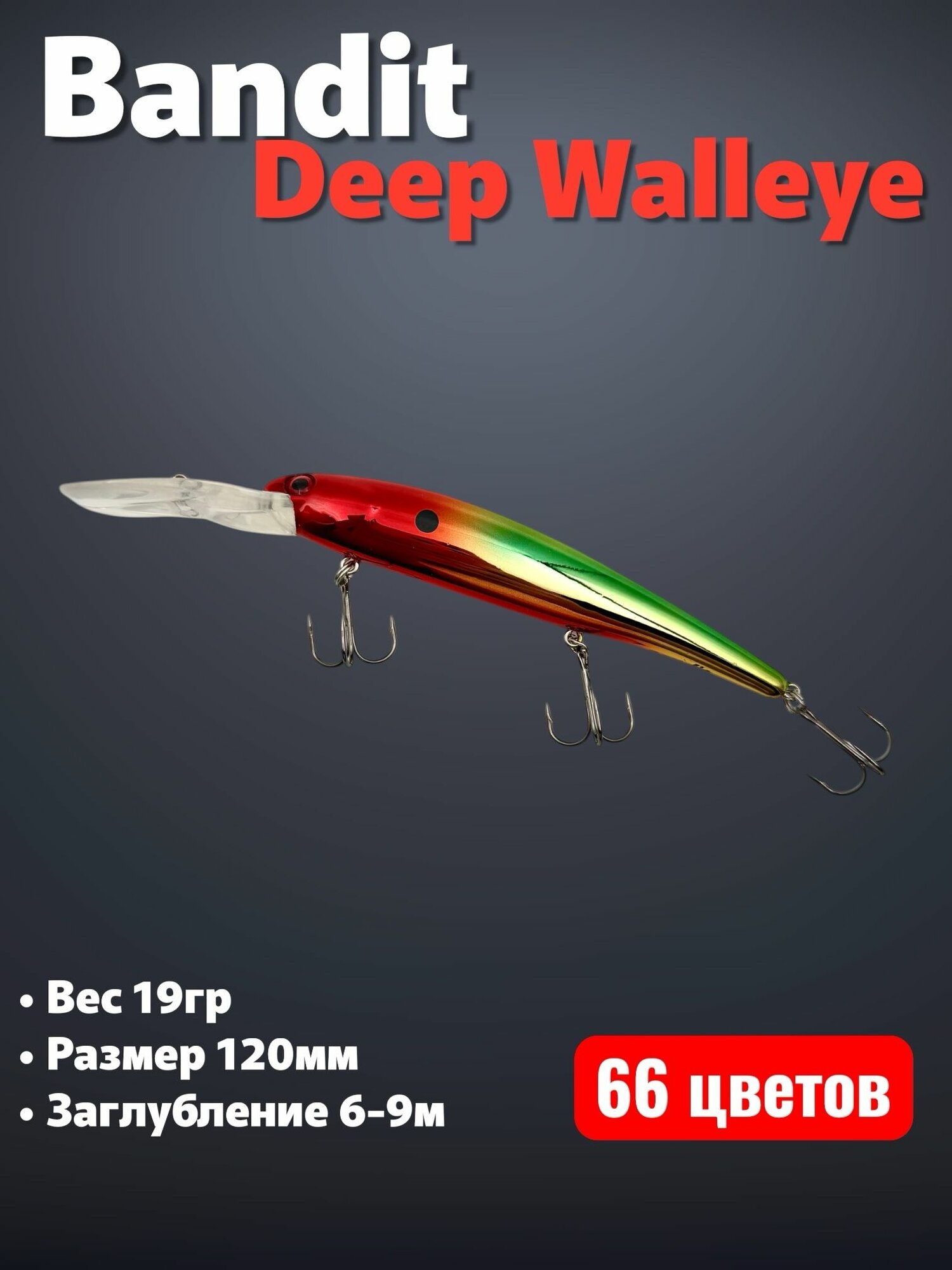 Воблер Bandit Deep Walleye 6-9м 120мм, воблер для троллинга