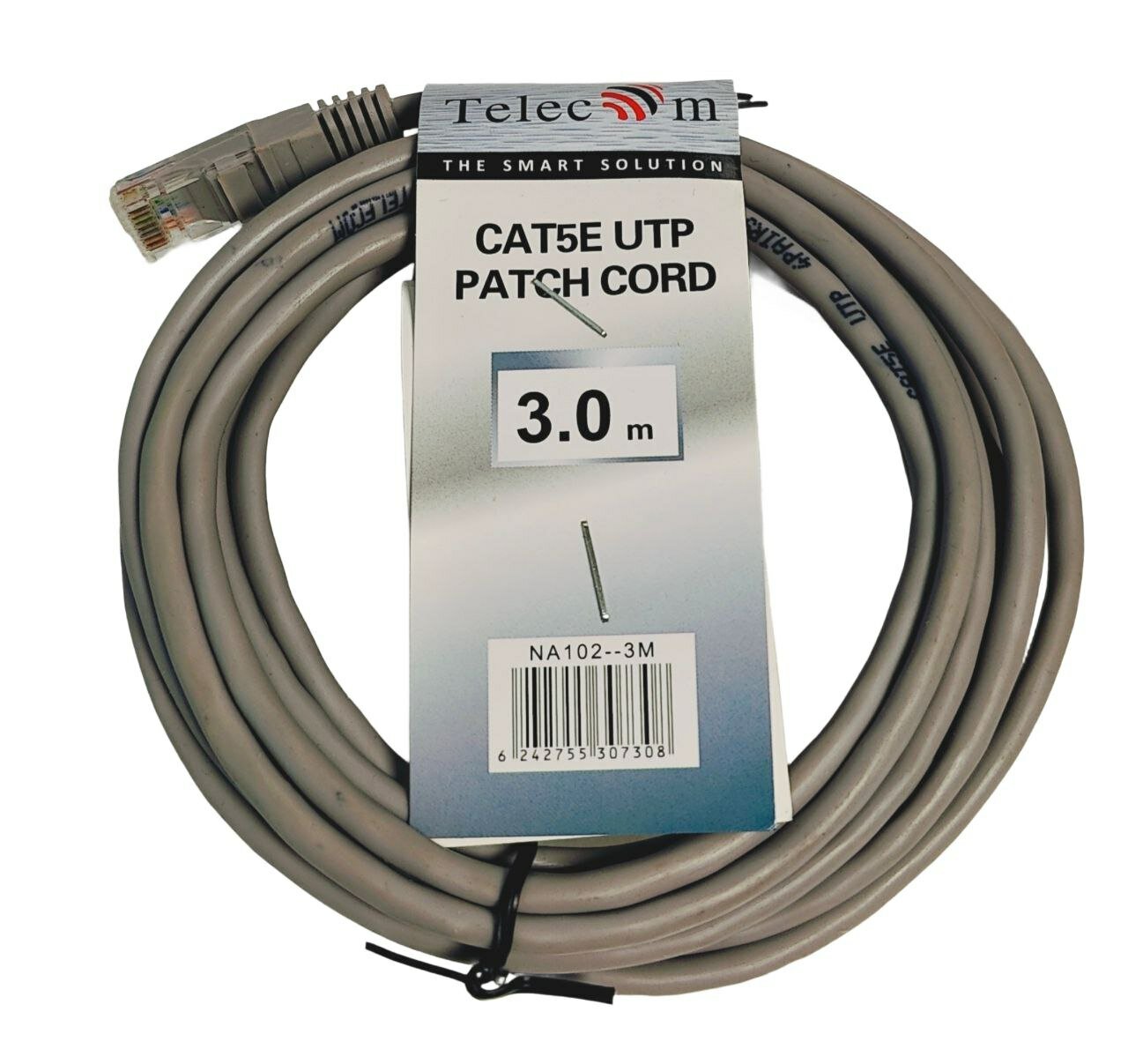 Патч-корд 3 метра для гигабитного интернет и PoE, категория 5e UTP 24AWG RJ-45 TVBS, серый