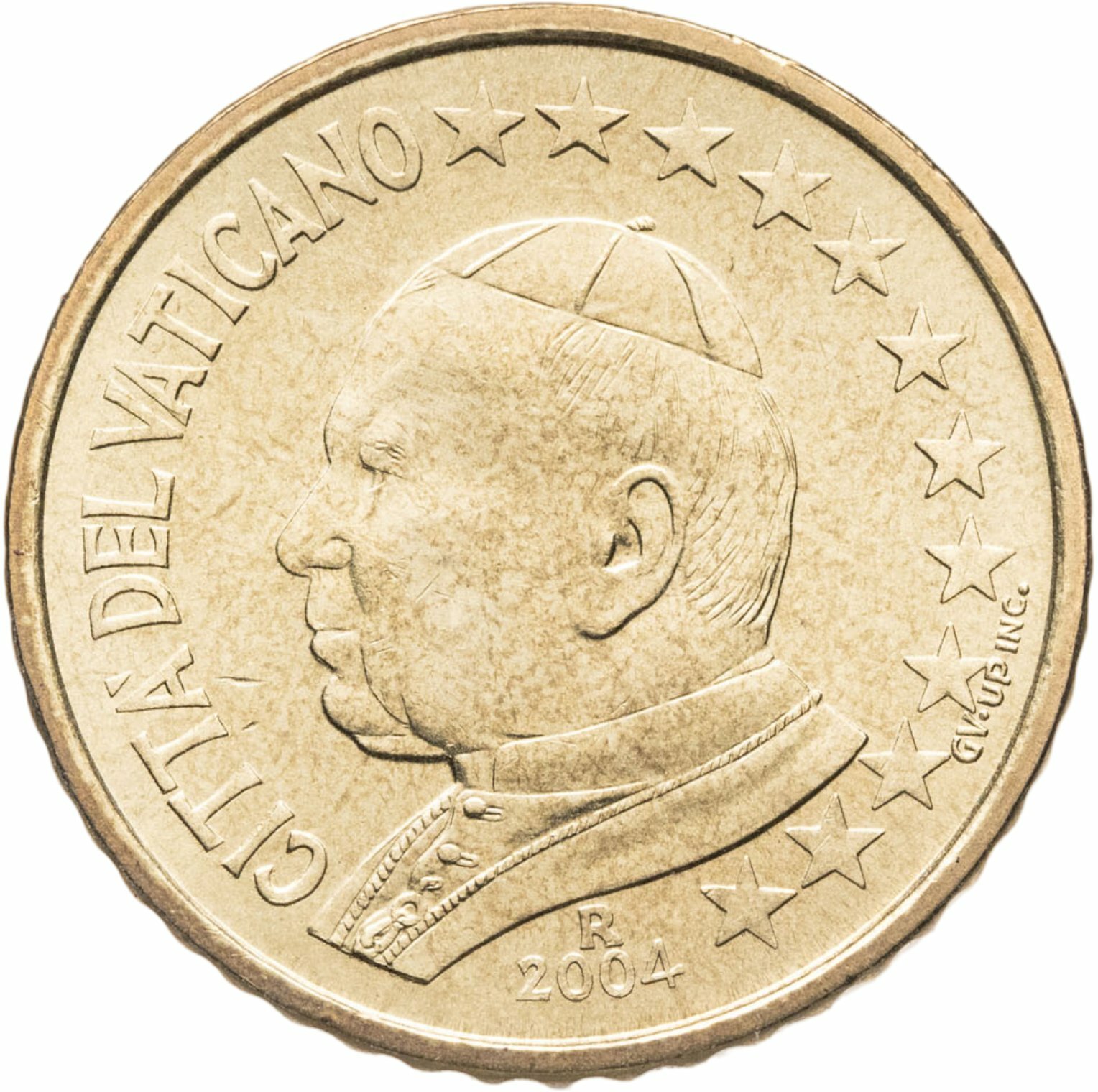 Ватикан 50 центов cents 2004 "Портрет Папы Иоана Павла II", Латунь, в сохранности UNC