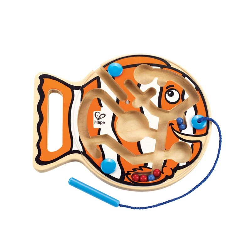 Hape магнитный 3D лабиринт образовательная игрушка с катящимся шариком для детей, интерактивная магнитная игра с рыбкой
