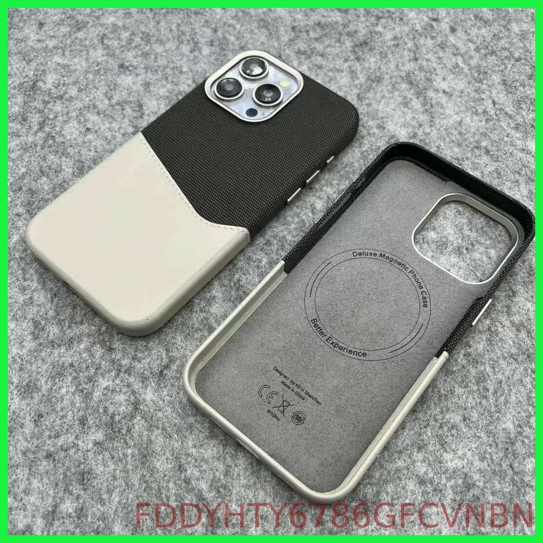 Кожаный чехол для телефона из магнитной ткани для iPhone 15 Pro Max, твердая задняя крышка с контрастным цветным вкладышем для карты, серый/PUY4