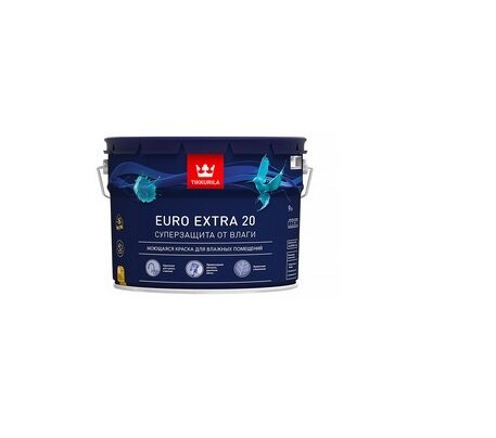 Краска Tikkurila Euro Extra-20, объем 9 л, моющаяся, для влажных помещений 700001107