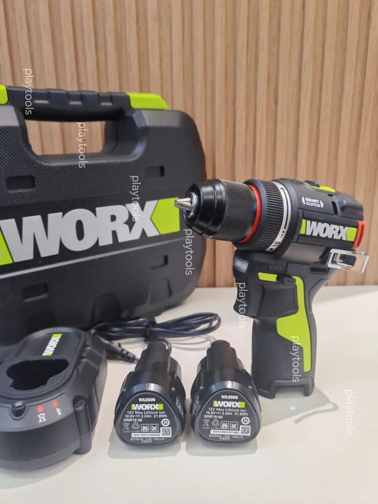 WORX Шуруповерт WU135, литиевая электродрель 12 В, высокий крутящий момент 50 НМ, две батареи + 1 зарядное устройство
