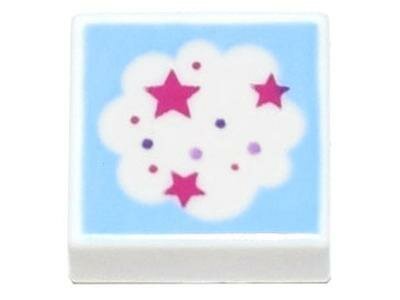Деталь Lego 3070pb190 Tile 1 x 1 with Cloud with Magenta Stars on Bright Light Blue Background Pattern
