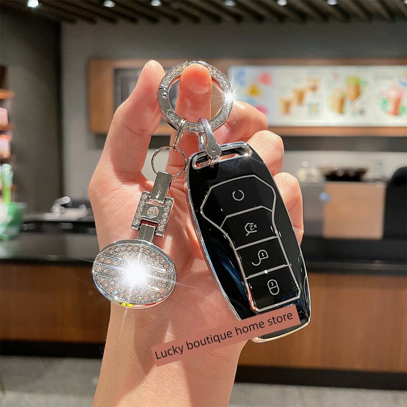 Черный чехол для ключа с диамантовым кольцом и логотипом, BYD