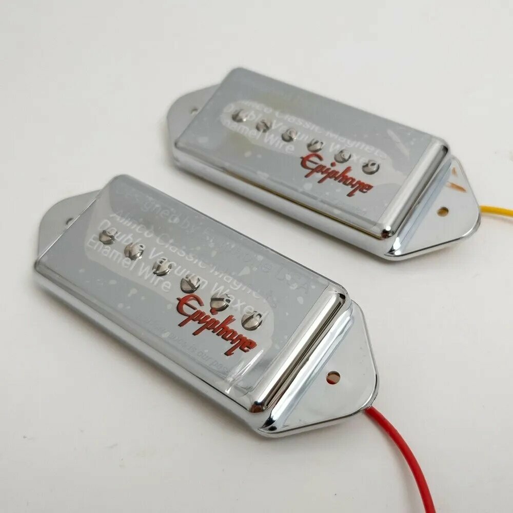 1 Комплект Epiphone Alnico 2 звукоснимателя Low Gauss Iconic Sound P90 Звукосниматель в стиле Dogear для электрогитары Gibson SG/LP (золото/хром/черный)