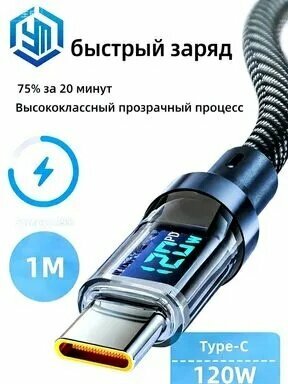 Сетевой кабель питания USB Type-C/USB 2.0 Type-A, 1 м, черный матовый