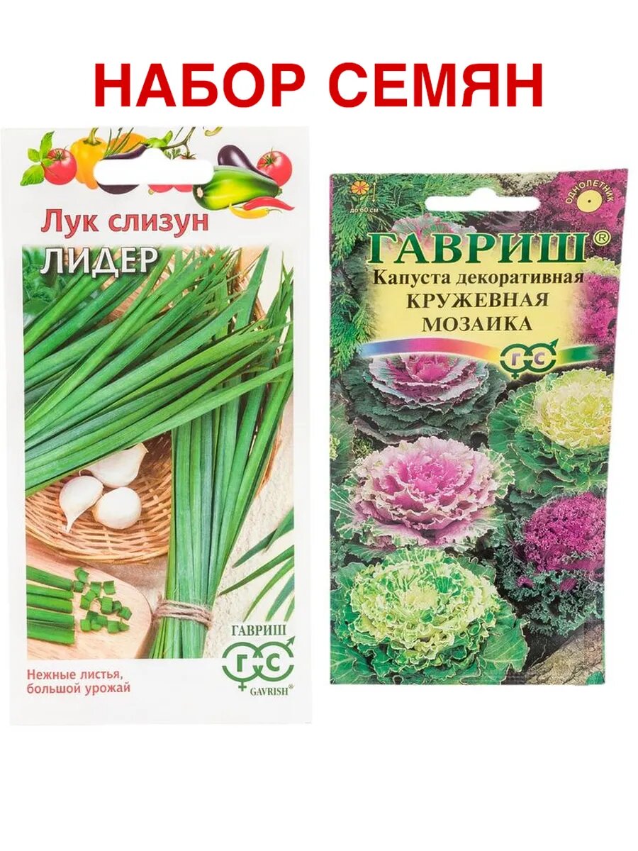 Набор семян Лук Лидер 0.5г и капуста Кружевная мозаика 0.05г