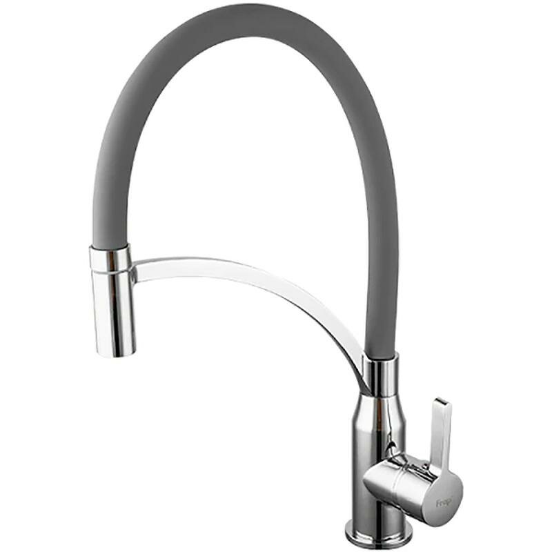 Смеситель для кухни Frap F4552 хром серый, с гибким изливом, рычажный, латунь