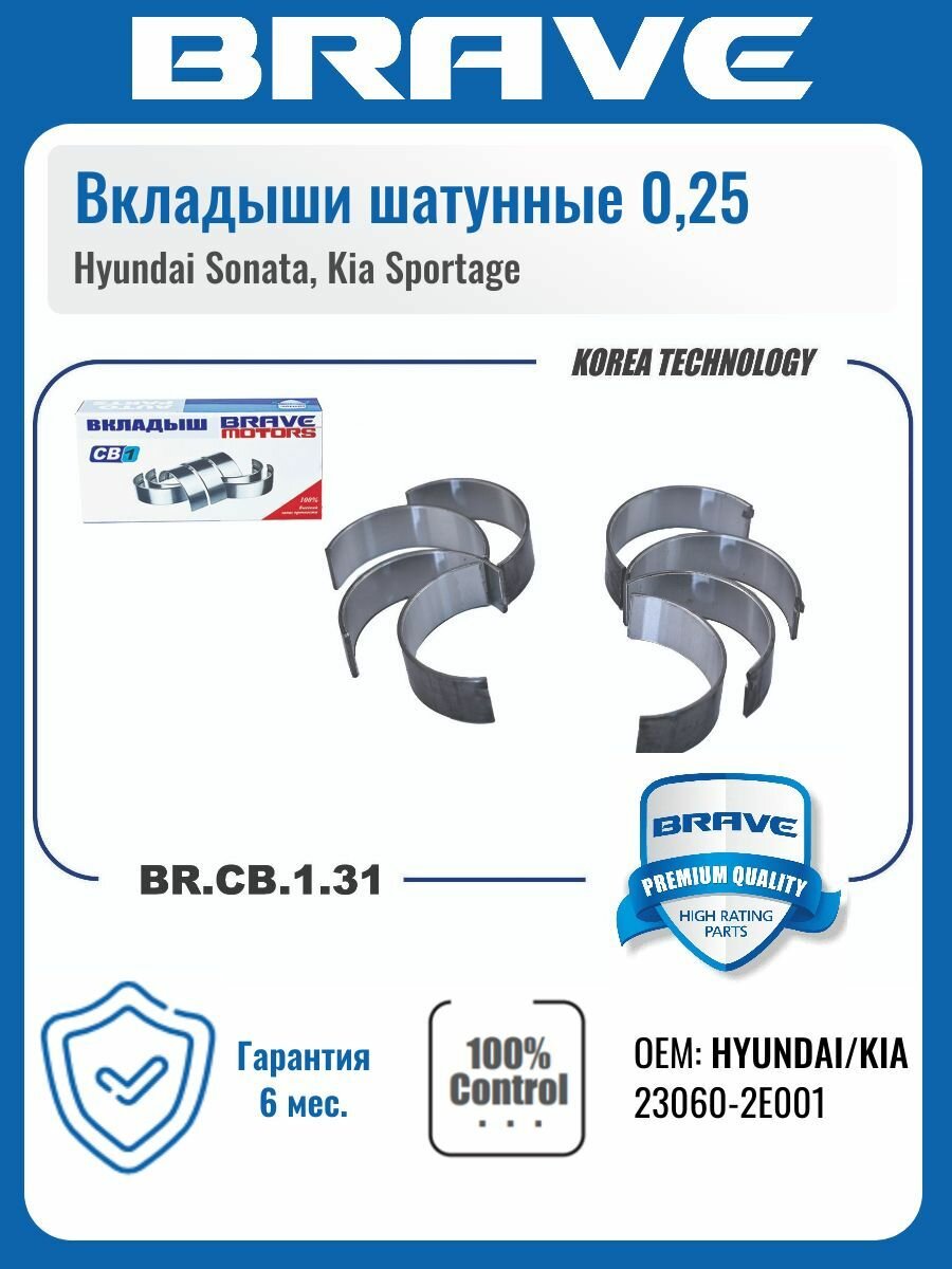 Вкладыши шатунные 23060-2E001 Hyundai Sonata, Kia Sportage
