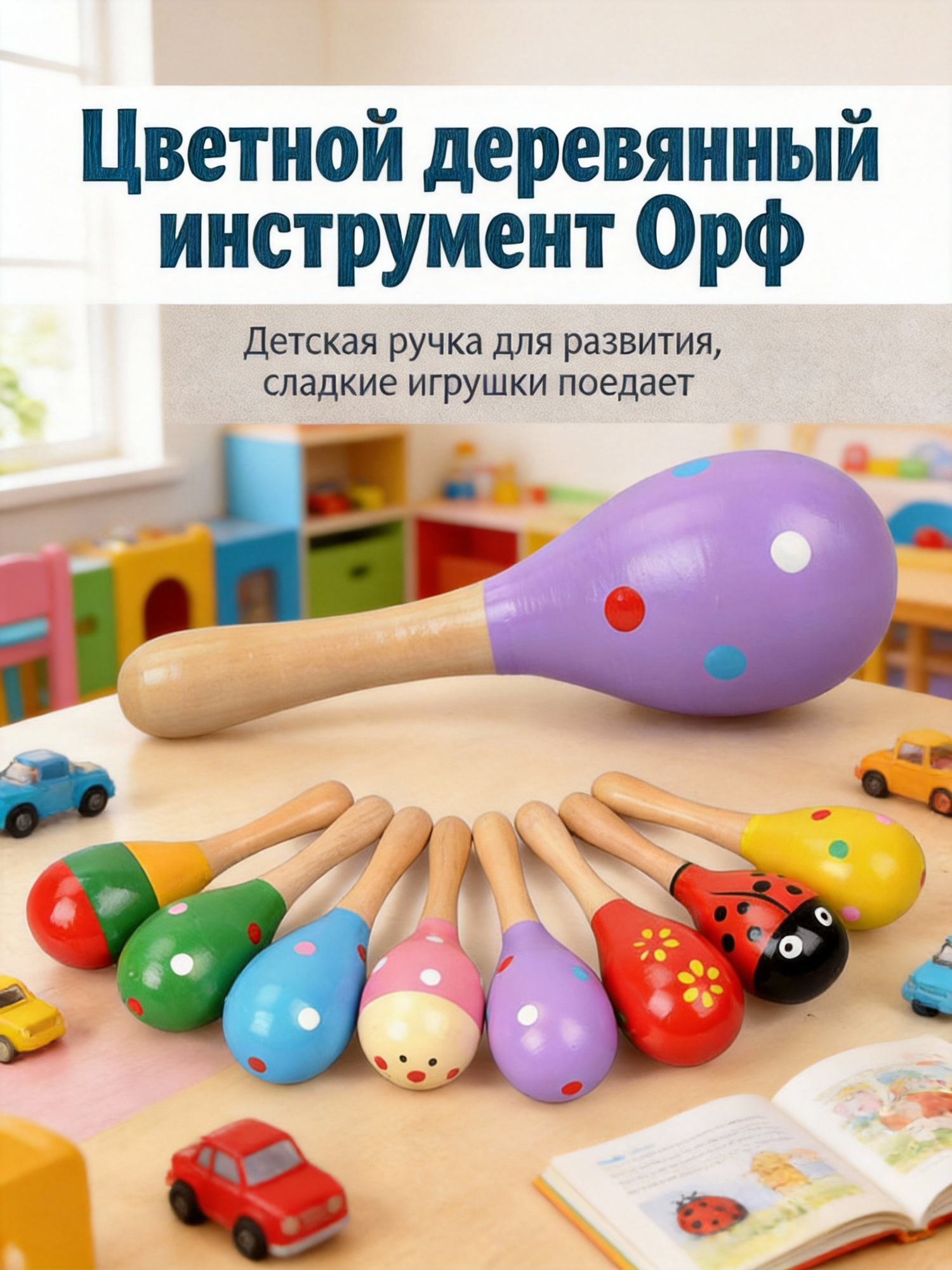 Цветной деревянный музыкальный инструмент Orff, развивающая игрушка с детской рукояткой для упражнений и слухового развития, для малышей 0-3 лет, тема поезда