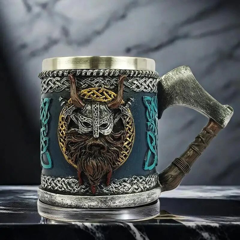 Пивной стакан викингов Valhalla из смолы, кружка из нержавеющей стали, воин, пивные стаканы, посуда для напитков, Tomahawk Танкард, кофейная чашка, чайный стакан, Декор