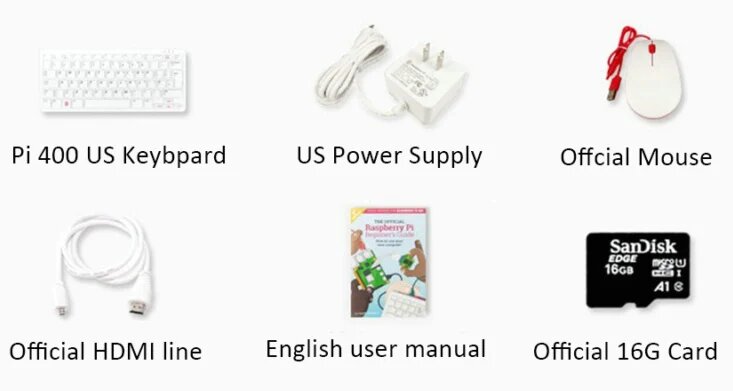 Raspberry Pi 400 Комплект с US клавиатурой, мышью и аксессуарами