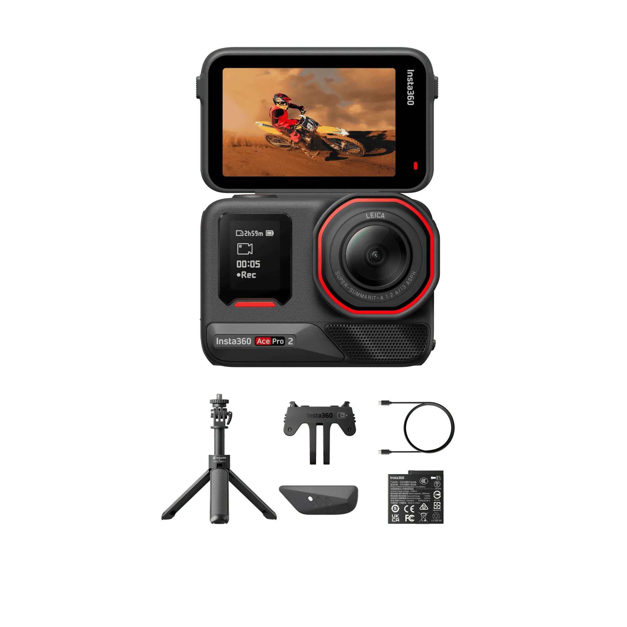 Экшн-камера Insta360 Ace Pro 2 Get-Set Bundle 8К, 30/60 fps, водонепроницаемая