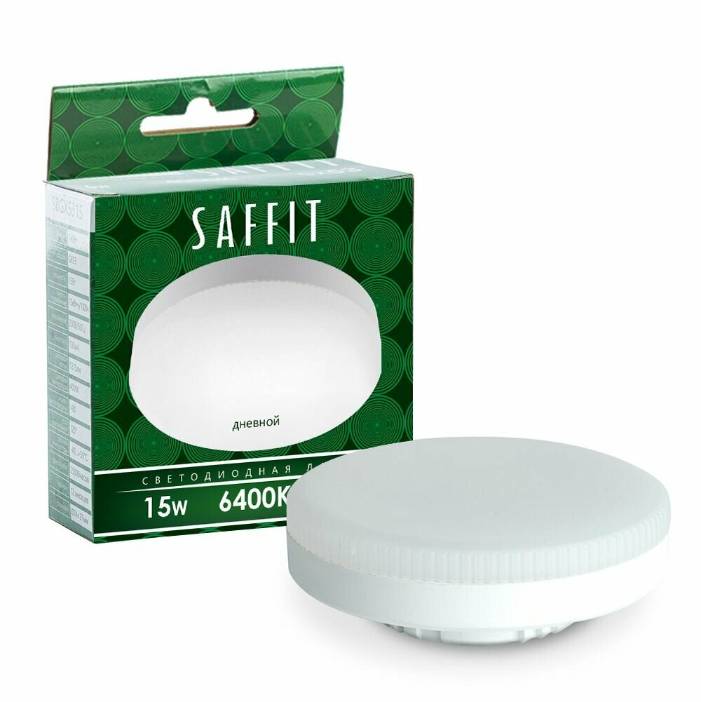 Лампа светодиодная GX53 15W таблетка дневной белый свет 6400K Saffit SBGX5315 55193
