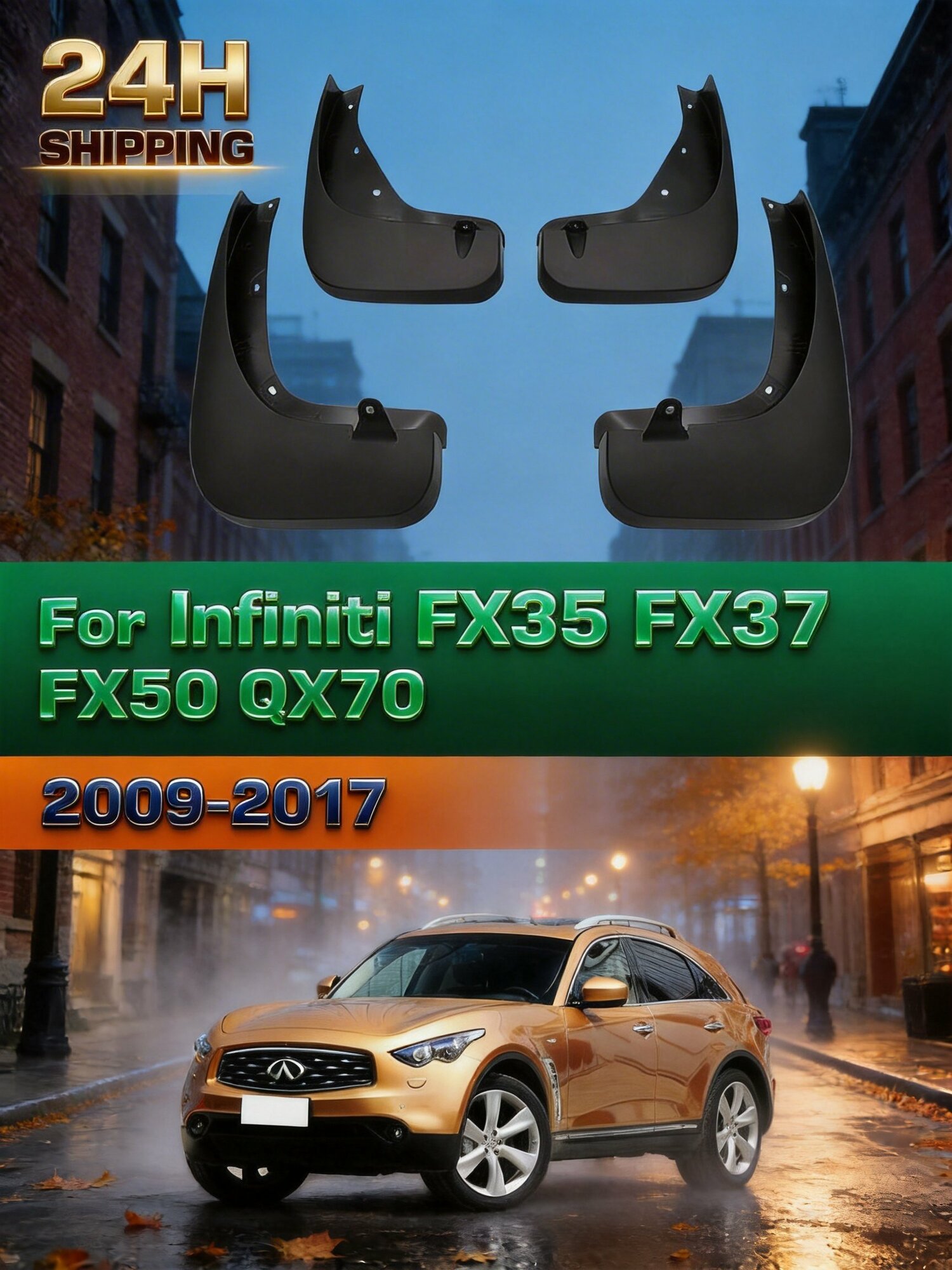Брызговики для Infiniti FX35 FX37 FX50 QX70 2009-2017, комплект передних и задних из 4 шт из ABS для защиты кузова и быстрой установки
