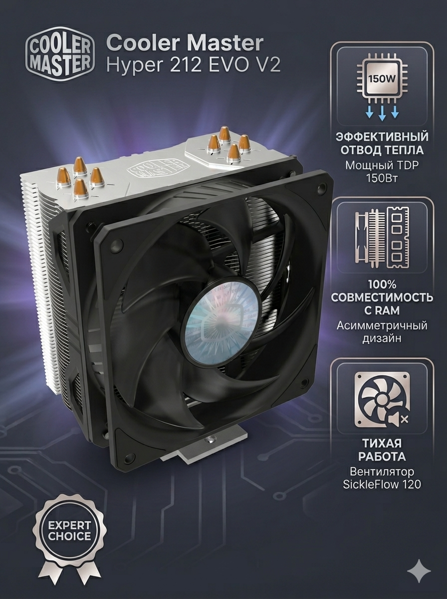 Кулер для процессора Cooler Master Hyper 212 EVO V2 (RR-2V2E-18PK-R1)