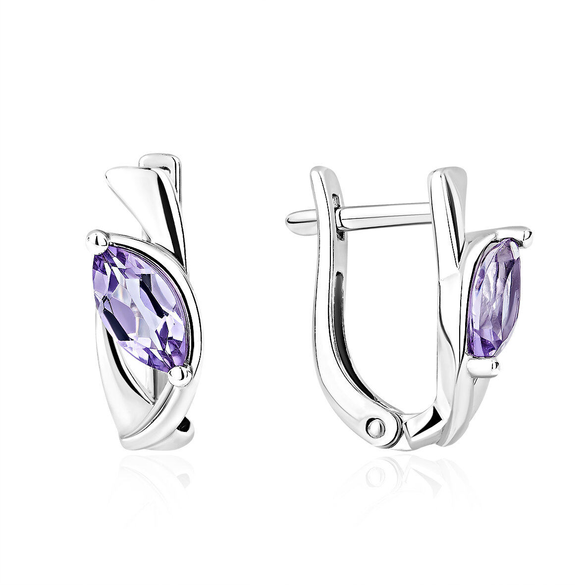 Серьги пусеты, серебро, 925 проба, родирование, аметист