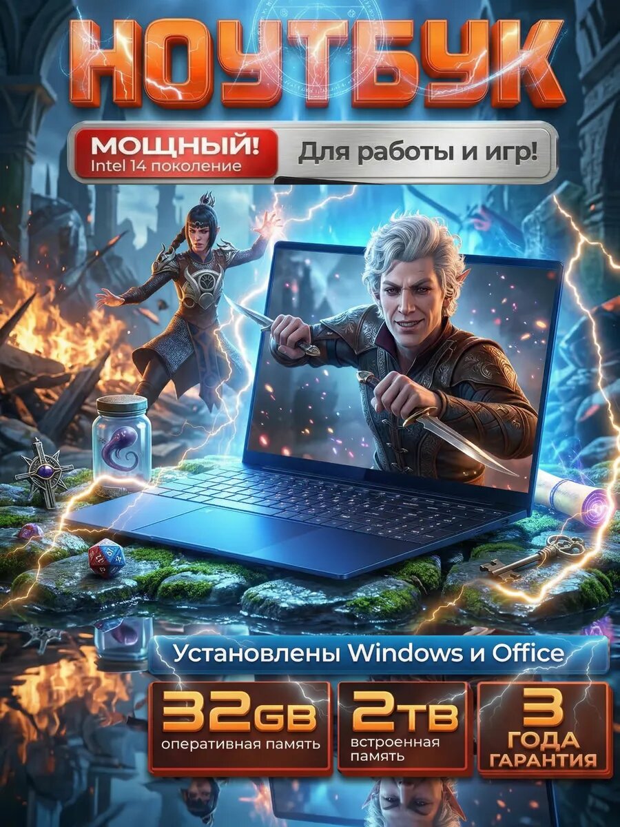 Ноутбук Intel Core i7-14700HX, 32GB RAM, 2048GB SSD, 2026 + Windows, Office
