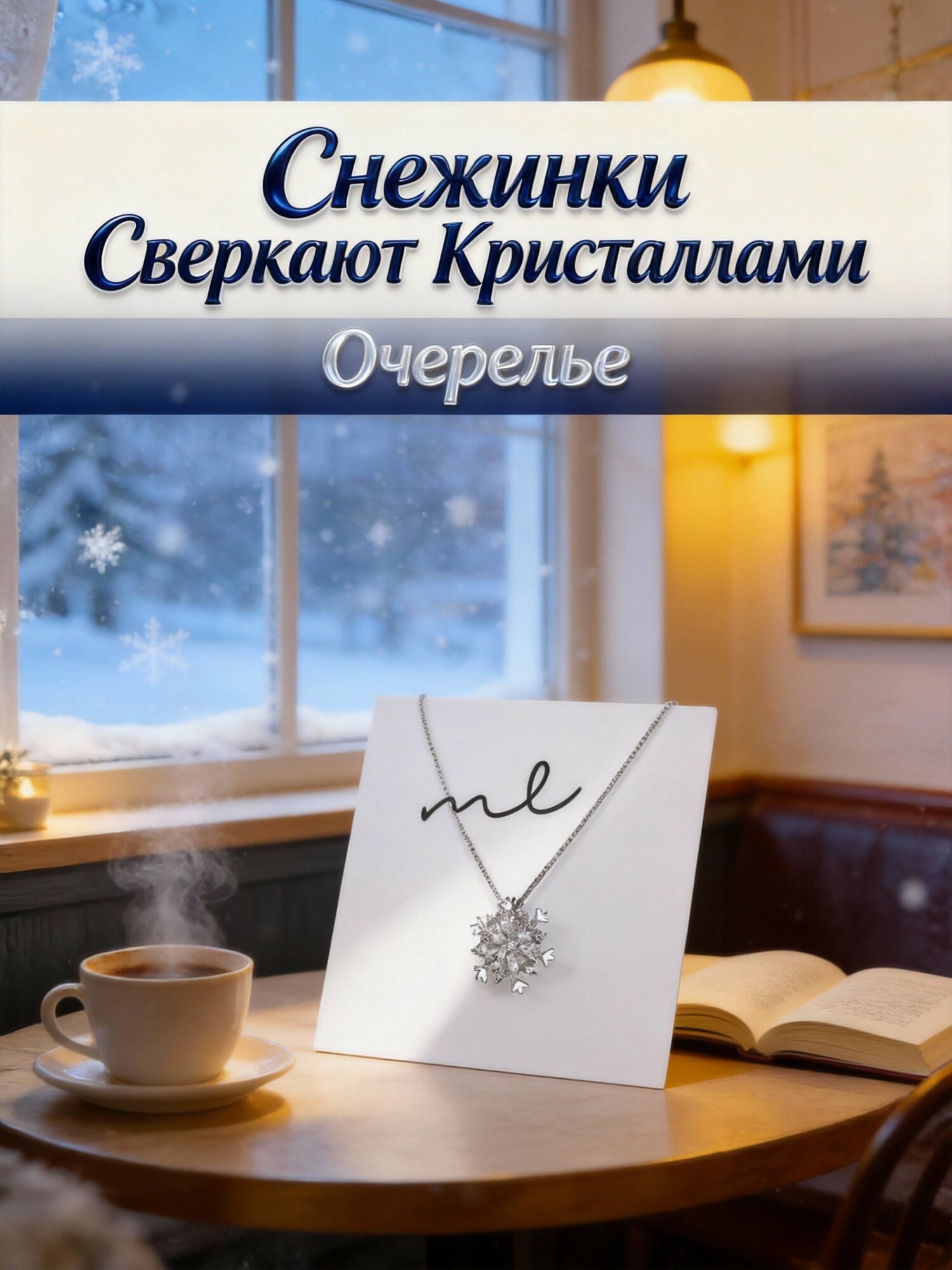 Ожерелье Снежинки сверкают кристаллами, украшение с мотивом снежинок и эффектом сияния