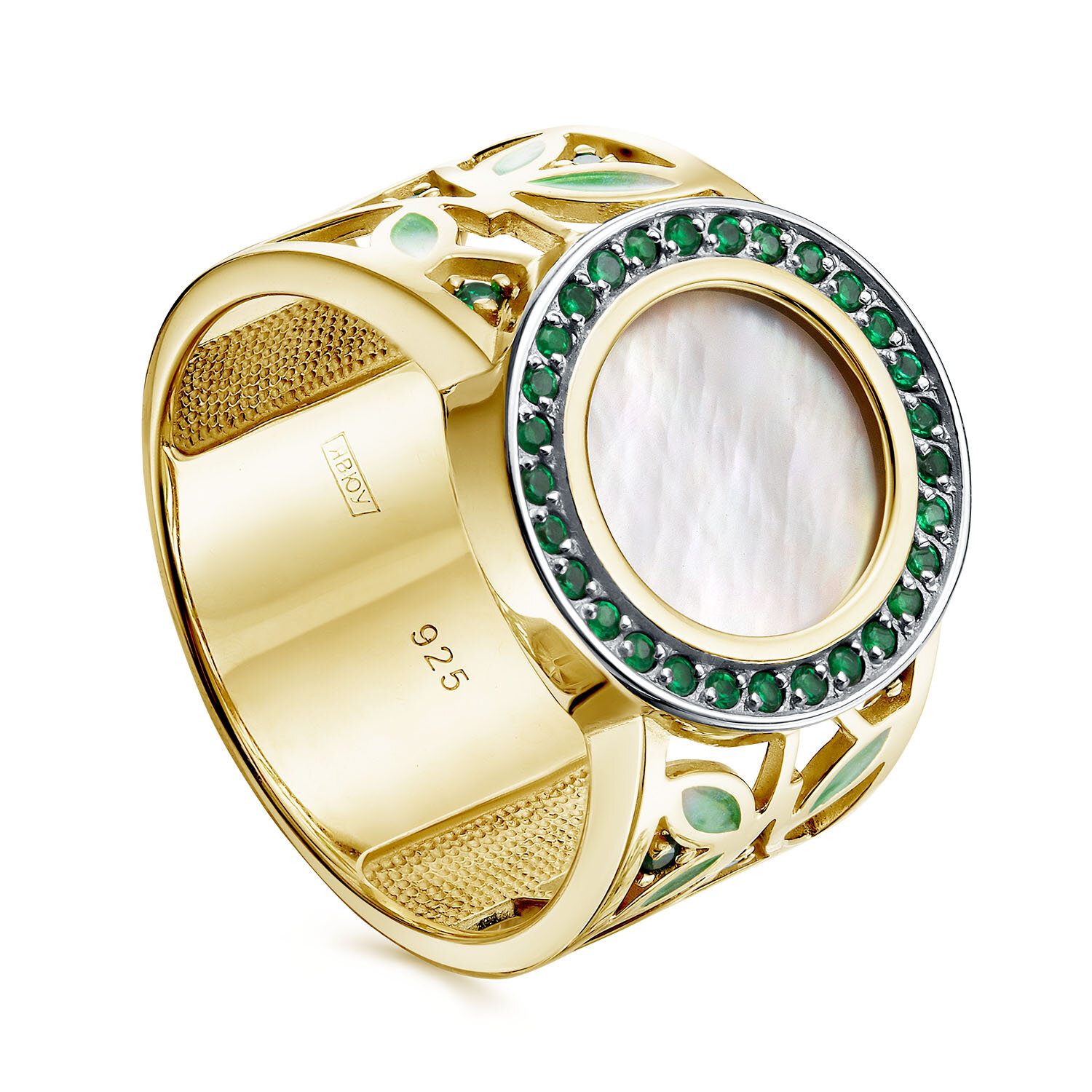 Кольцо, серебро, 925 проба, перламутр, фианит
