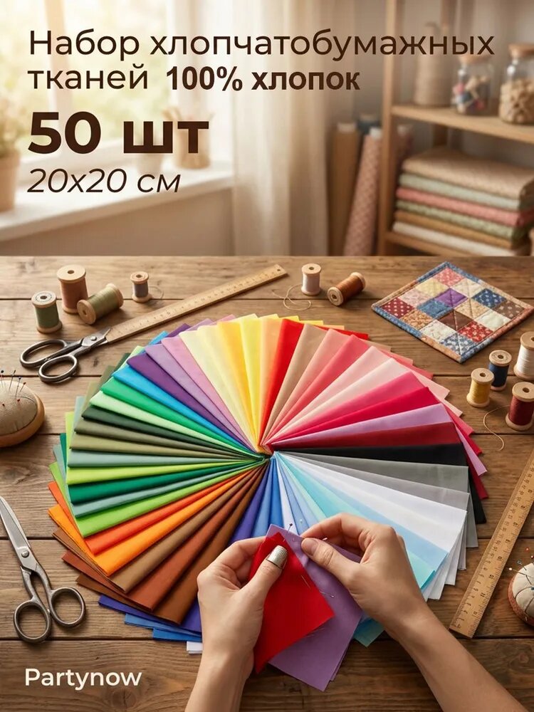 50 кусочков ткани из чистого хлопка, подходящей для рукоделия, пэчворка и шитья