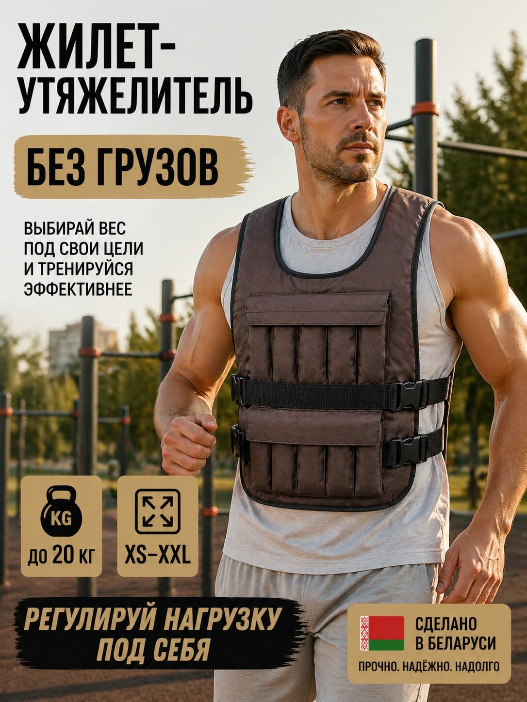 Жилет утяжелитель без грузов (до 20 кг) хаки