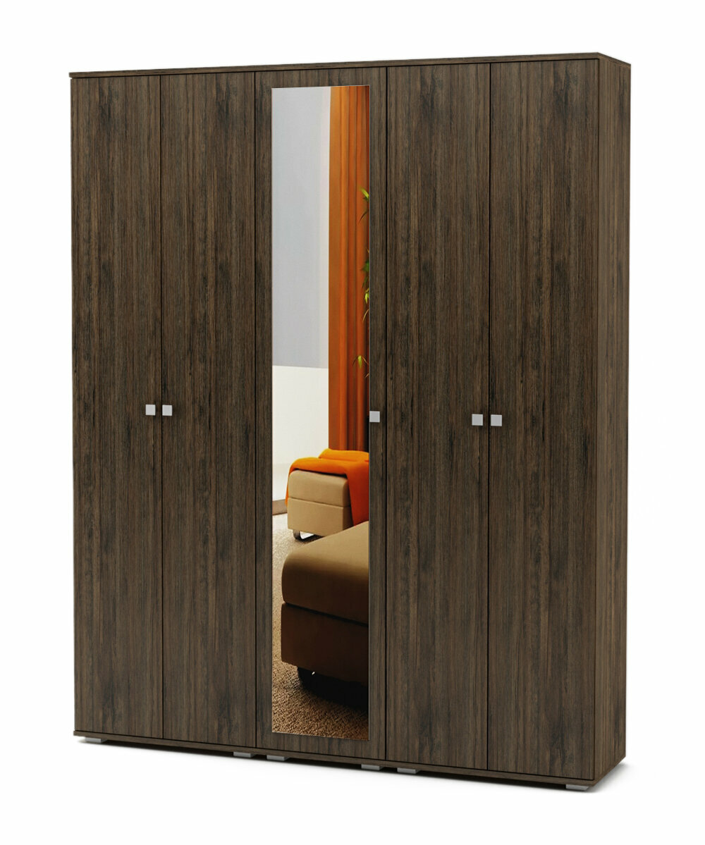 Шкаф для одежды Тунис (Никс) 8, распашной, ЛДСП, 160 см x 37 см x 200 см, 5 дверей, с зеркалом