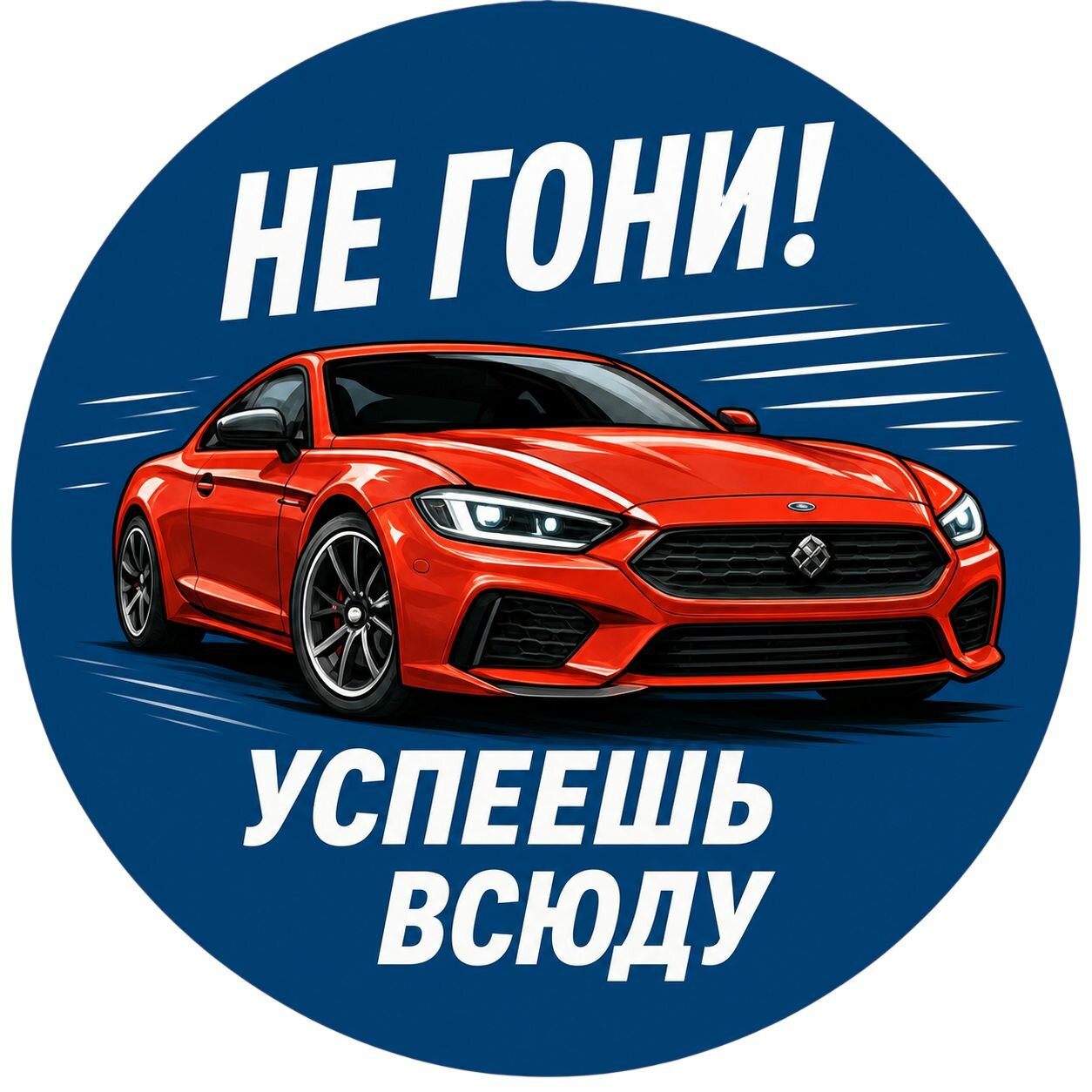 Значок круглый 37мм "Не гони! Успеешь всюду"