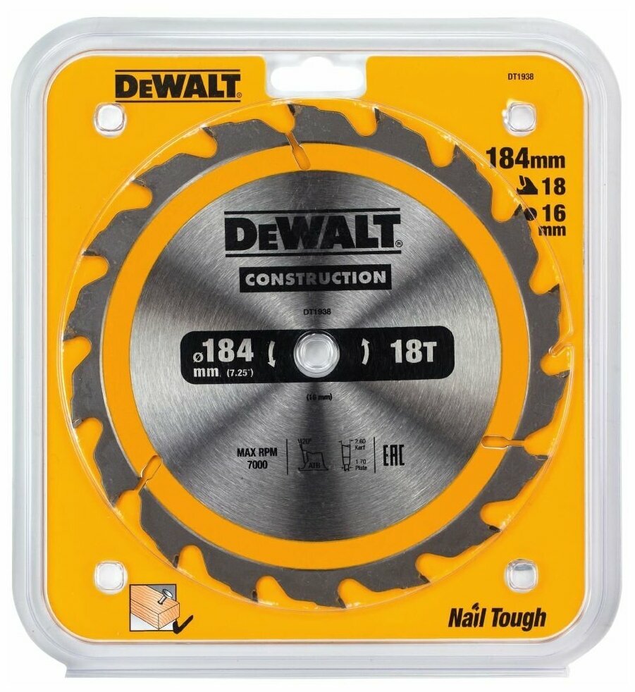 Пильный диск DeWalt 184/16 18 ATB +20° DT1938