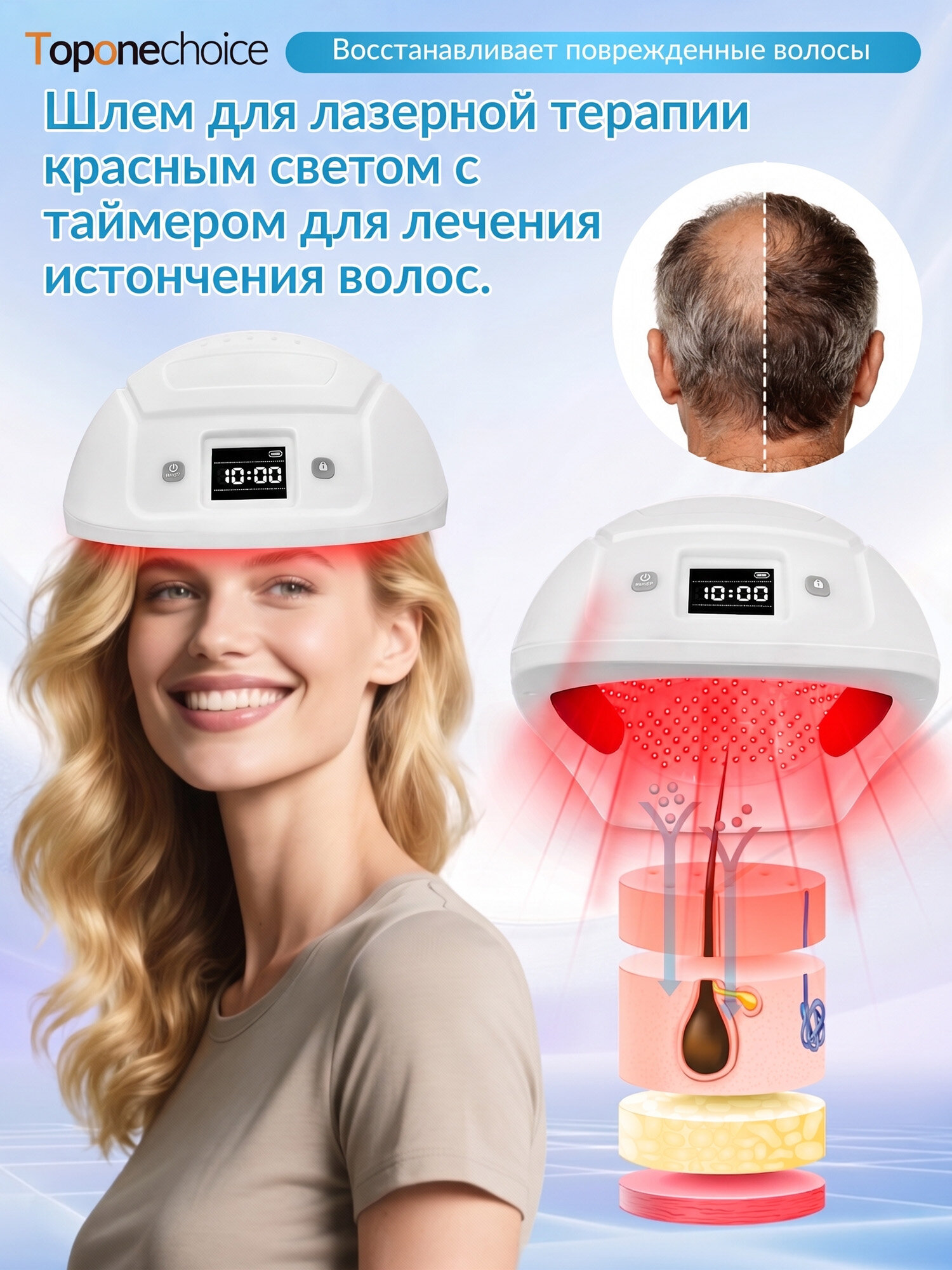 Лазерный шлем 650 нм для работников: выпадение от стресса/ночных бдений, LCD счетчик, безопасный лазер