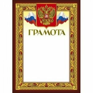 Грамота 210х290мм,49/Г, герб, трик,230 г/кв. м,10шт/уп, 389430