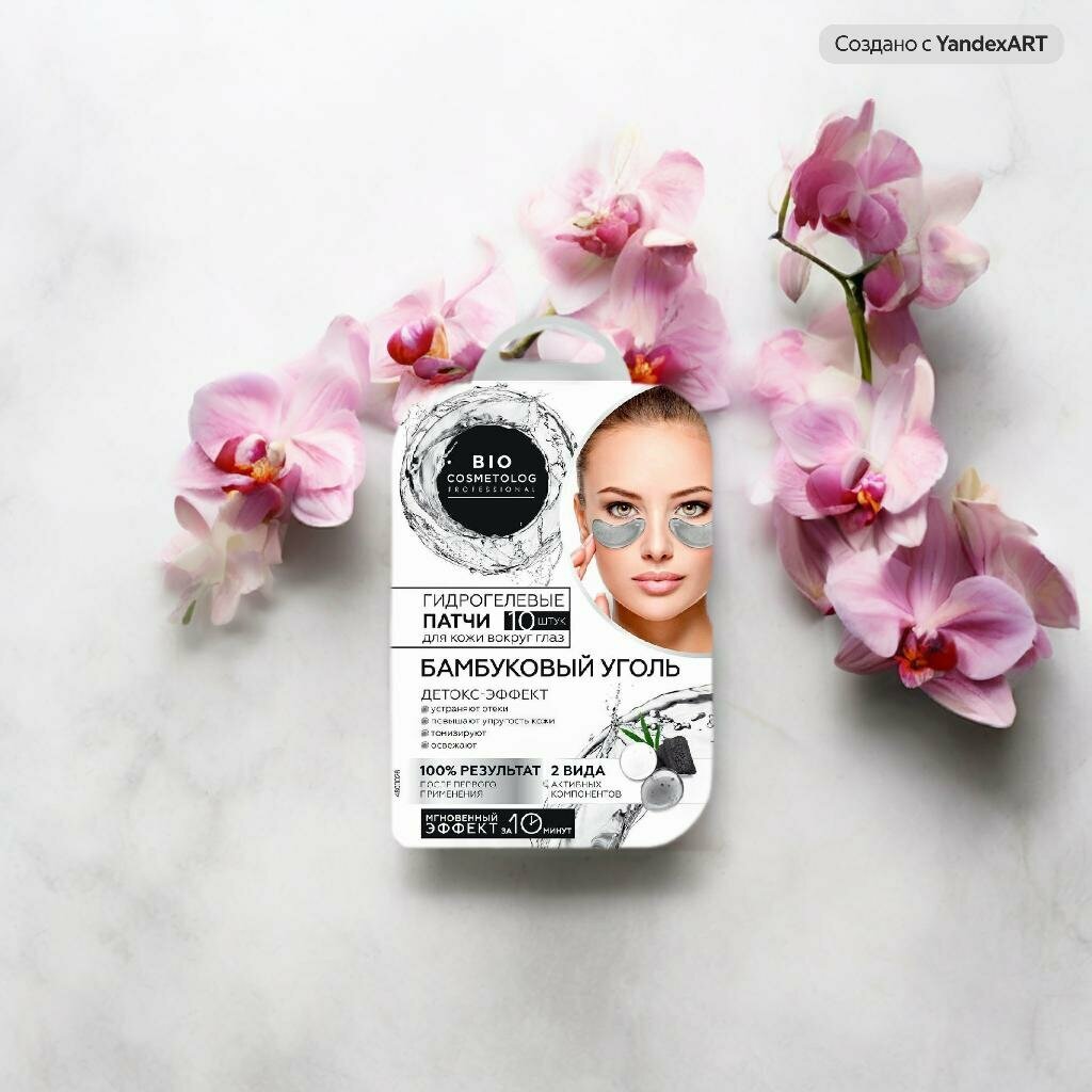Bio Cosmetolog Professional Патчи для кожи вокруг глаз, гидрогелевые, бамбуковый уголь, 17 гр