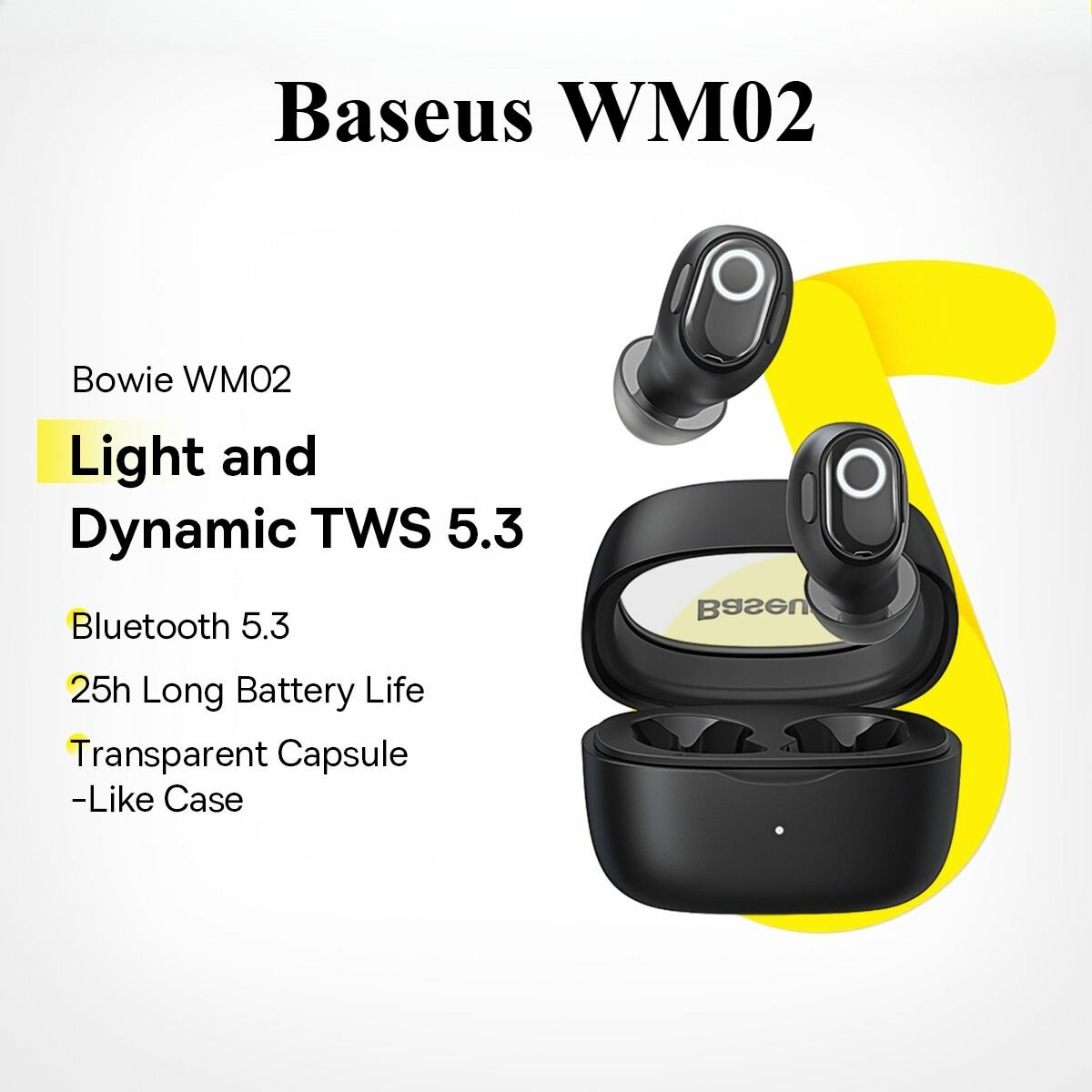 Baseus WM02 Наушники-вкладыши Bluetooth 5.3 с интеллектуальным микрофоном-вкладышем с шумоподавлением