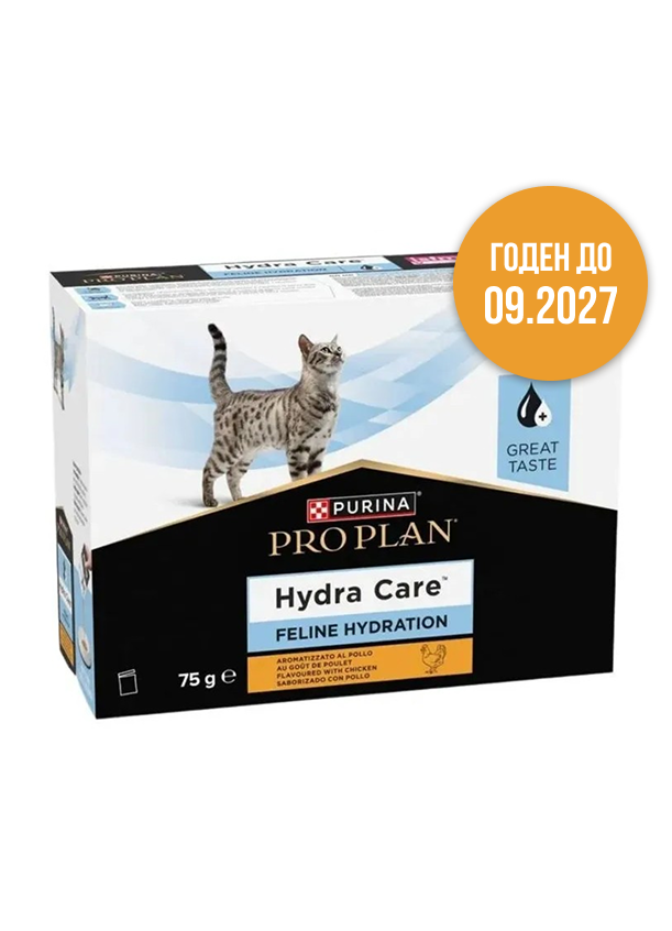 Purina Pro Plan Hydra Care Veterinary Diets пищевая добавка для кошек для увеличения потребления воды и снижения концентрации мочи c курицей, 75 г х 10 шт