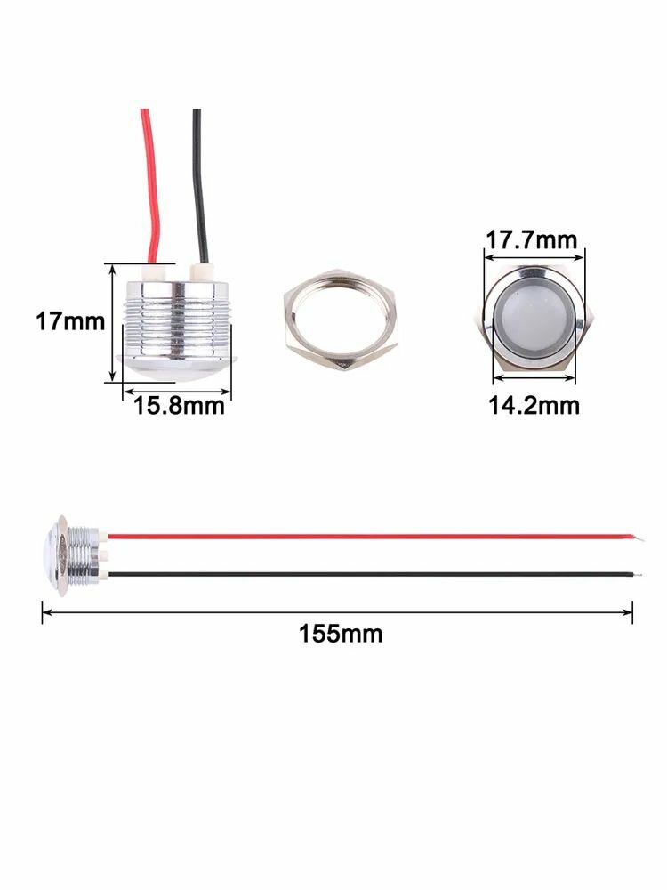 1 шт. лампа индикаторная , 3-6в, Красный, металл, светодиодная LED, М16