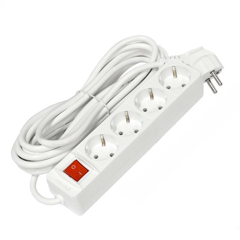 Удлинитель 4х5м с заземл. 16А IP20 3х1 с выкл. бел. DOMTOK 2500