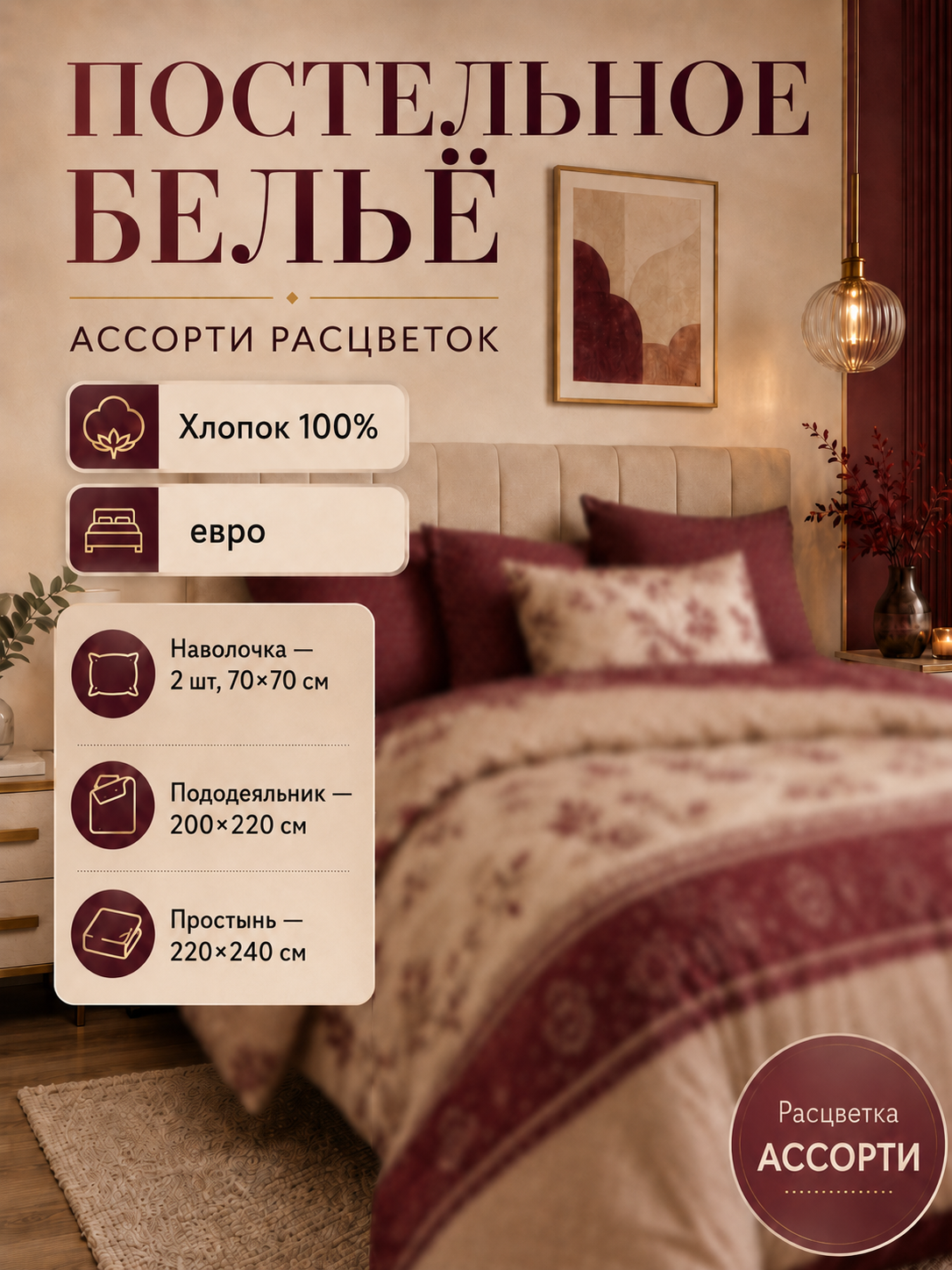 Kerimov GROUP постельное белье, хлопок, евро, хлопок 100%, 4 предмета