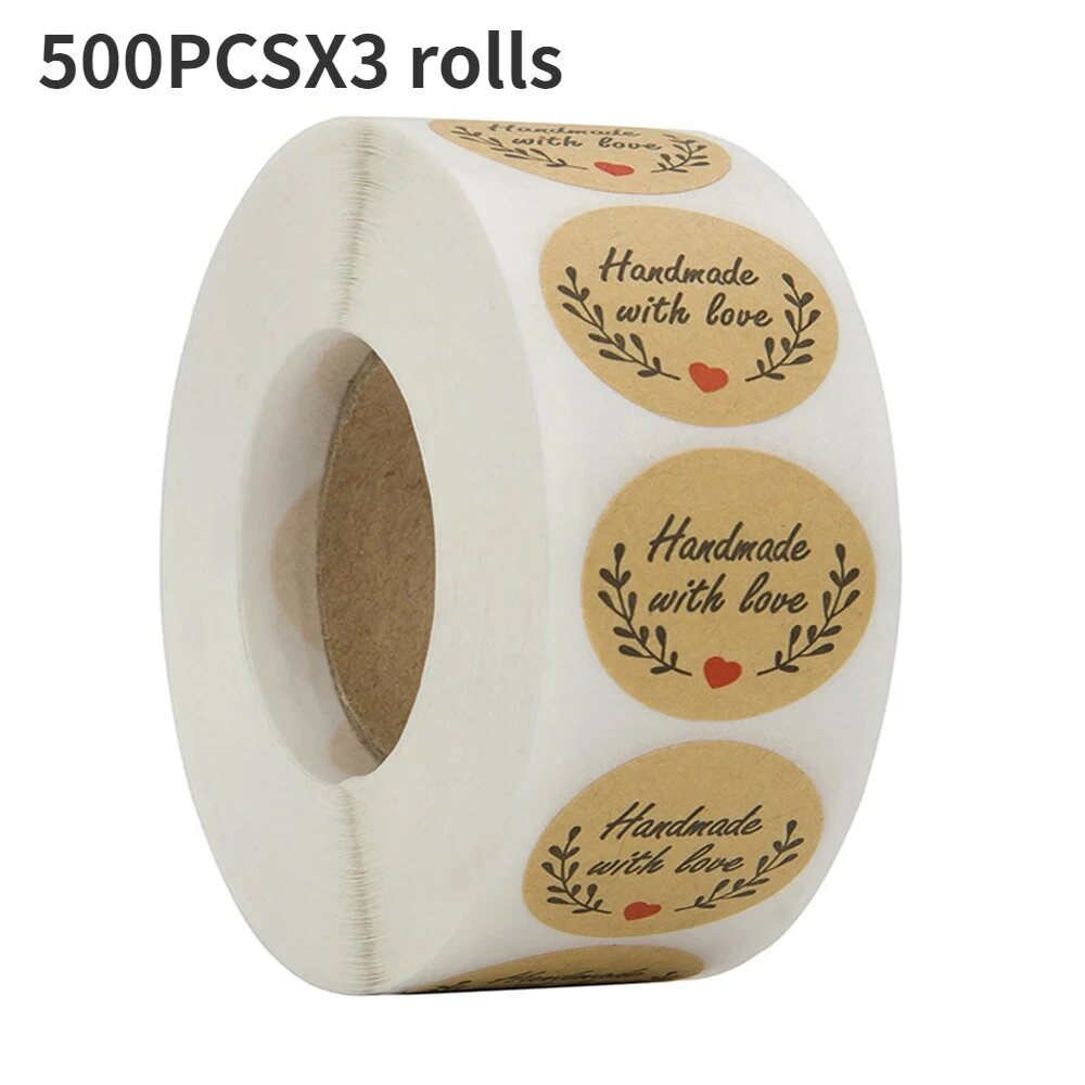 Наклейки "Handmade with love", 500шт, 3 рулона, YH09