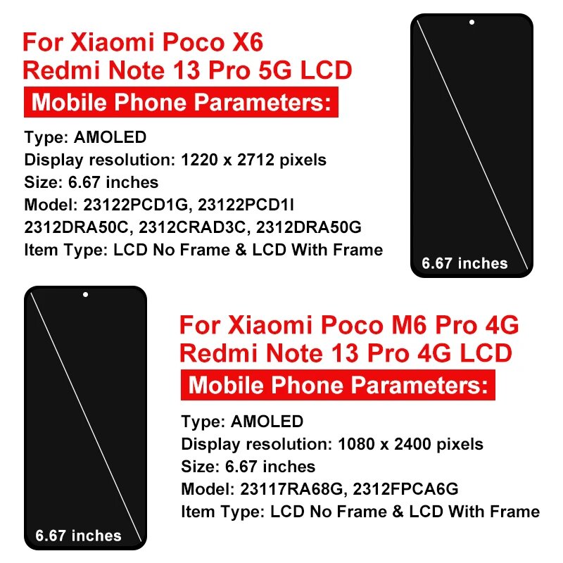 6,67-дюймовый AMOLED-дисплей для Xiaomi Redmi Note 13 Pro 4G, сенсорный экран, дигитайзер в сборе для Redmi Note 13 Pro 5G 23. — фото 1